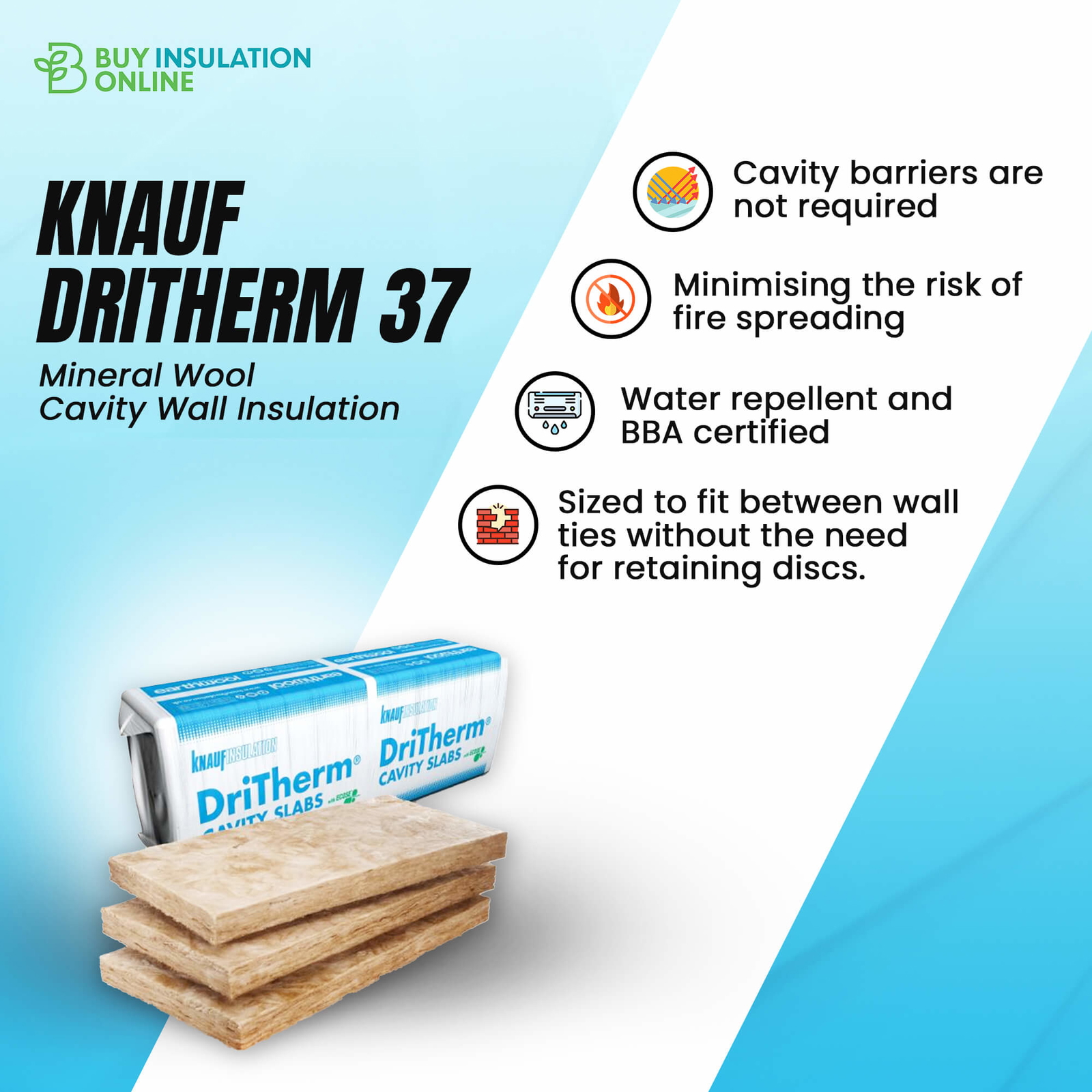 Knauf Dritherm 37 - Mineral Wool Cavity Wall Insulation Batts